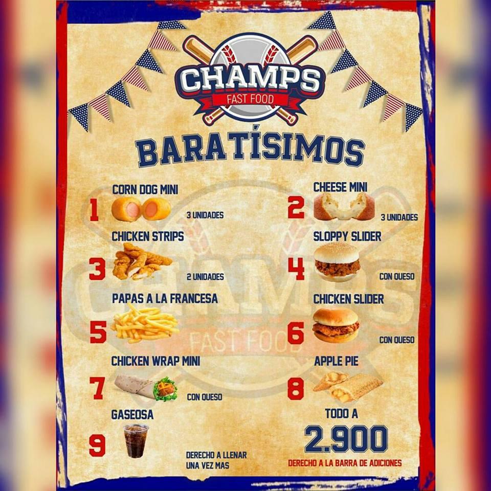 Menu at Champs Fast Food, Medellín