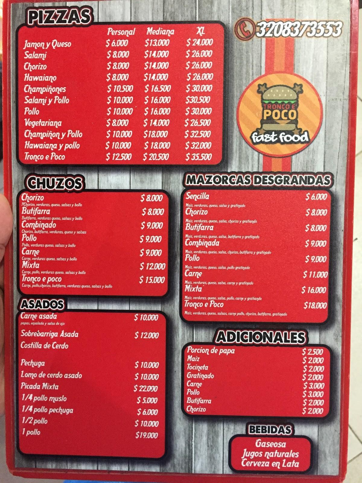 Menu at Comidas Rápidas Tronco E' Poco restaurant, Barranquilla
