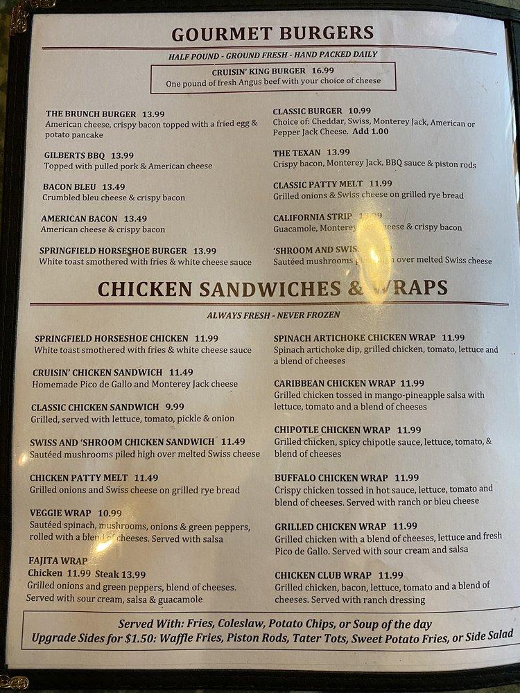 Menu at Cruisin Gilbert’s pub & bar, Gilberts