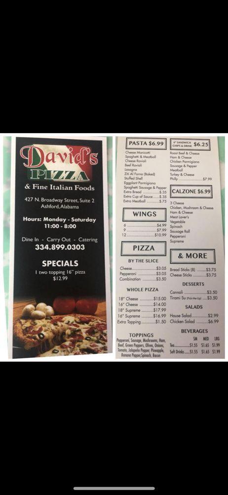 Menu at David's Pizza pizzeria, Ashford