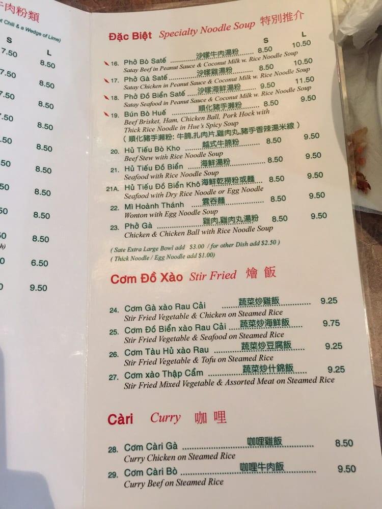 Menu at Pho Tan Vietnamese Restaurant Beef Noodle Soup & Bubble Tea ...