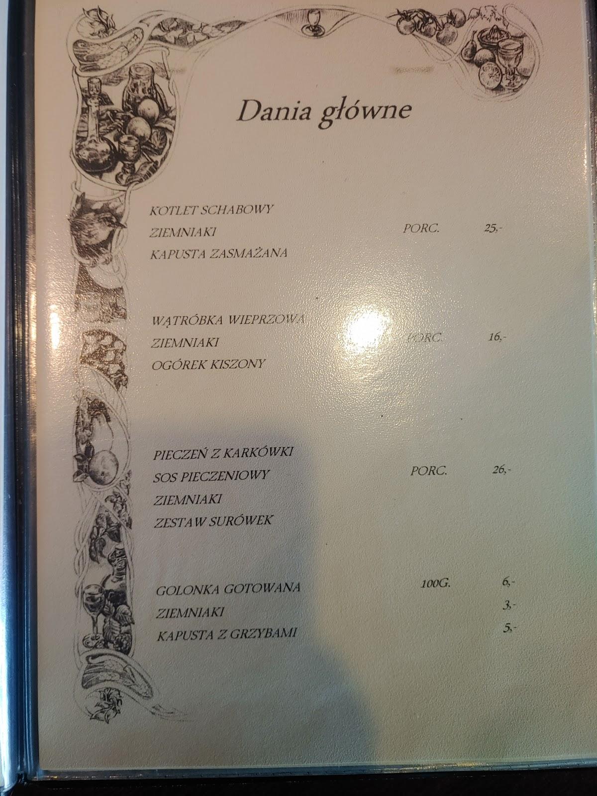 Menu at Restauracja pod Borowikiem restaurant, Miały