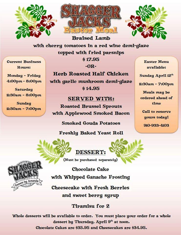 Menu at Shagger Jacks restaurant, Oak Island
