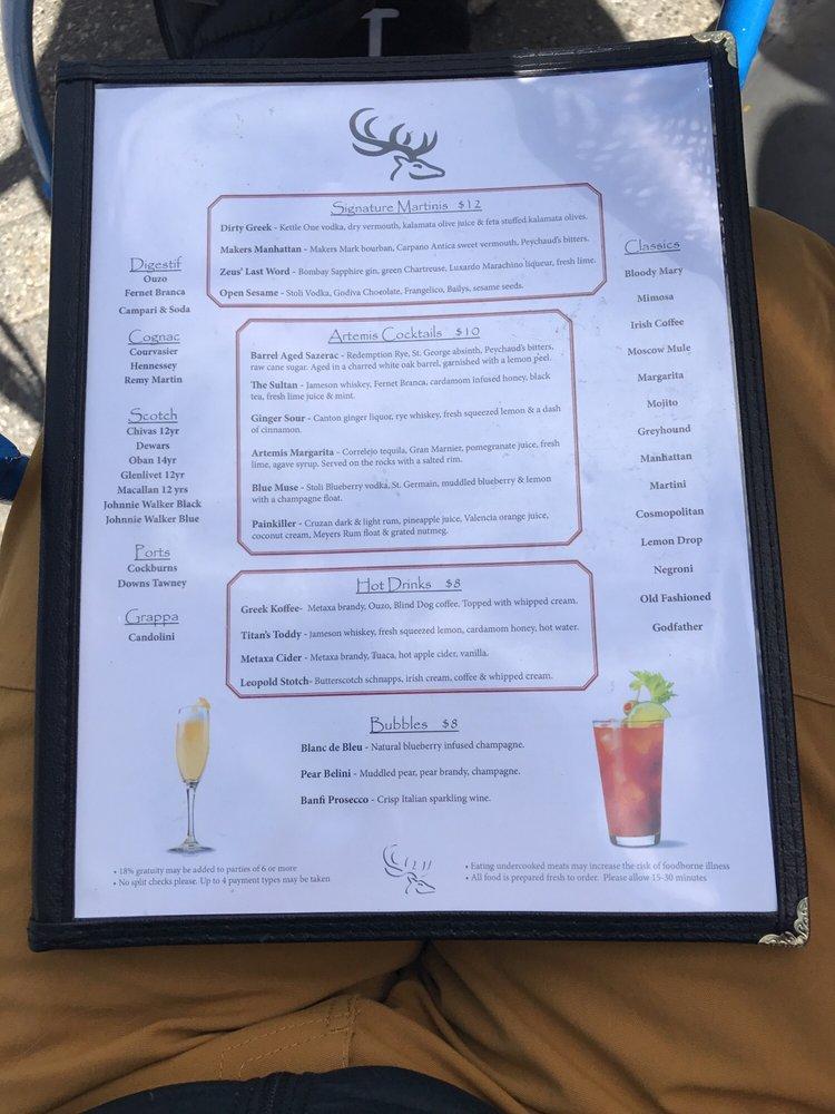 Menu at Artemis Lakefront Café restaurant, South Lake Tahoe