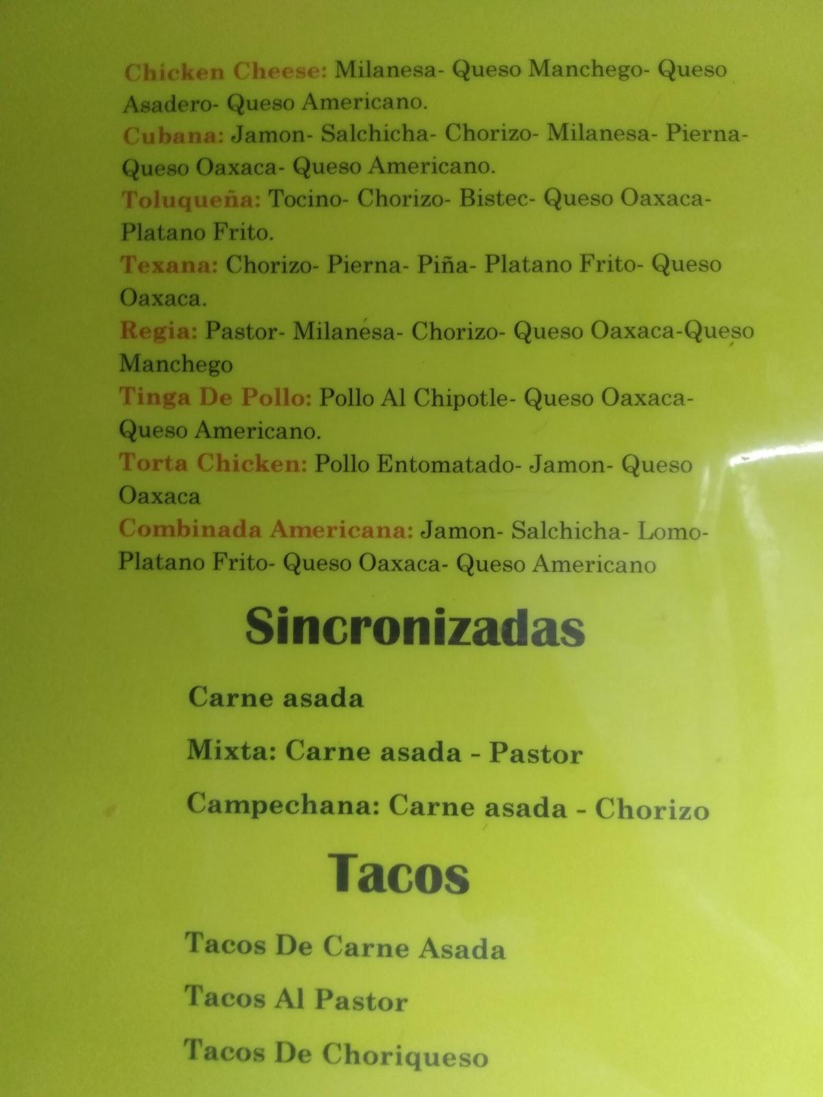 Menu at Tortas y Tacos Suprema restaurant, Reynosa