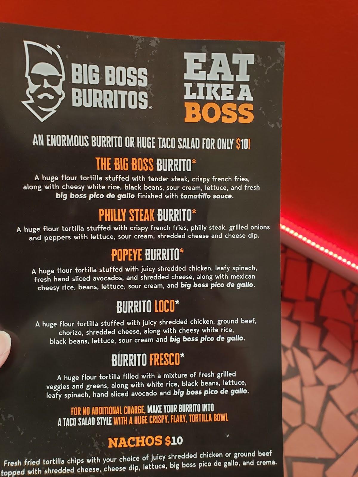 Menu at Big Boss Burritos restaurant, Elizabeth City