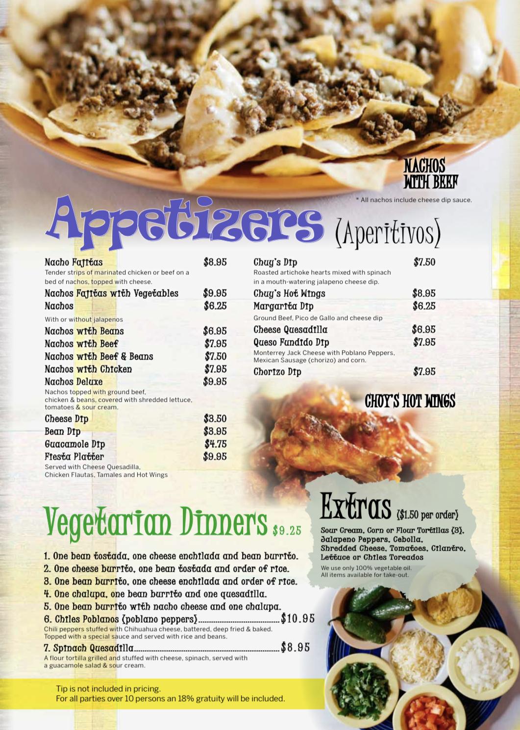 Menu at Chimi’s Fresh-Mex restaurant, St. Peters