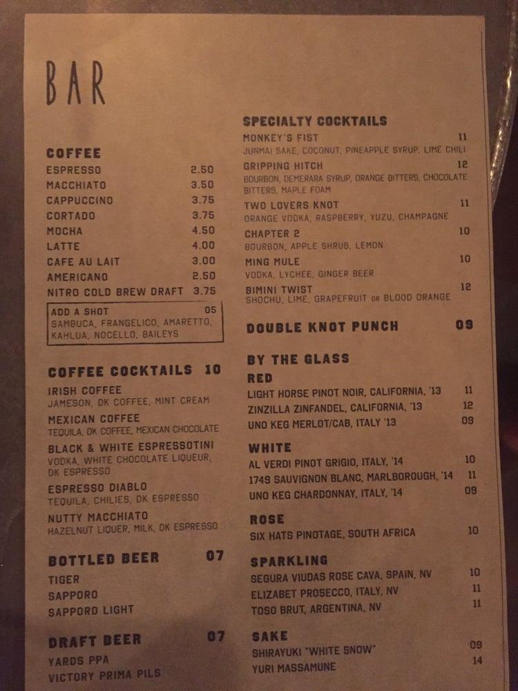Menu at Double Knot restaurant, Philadelphia