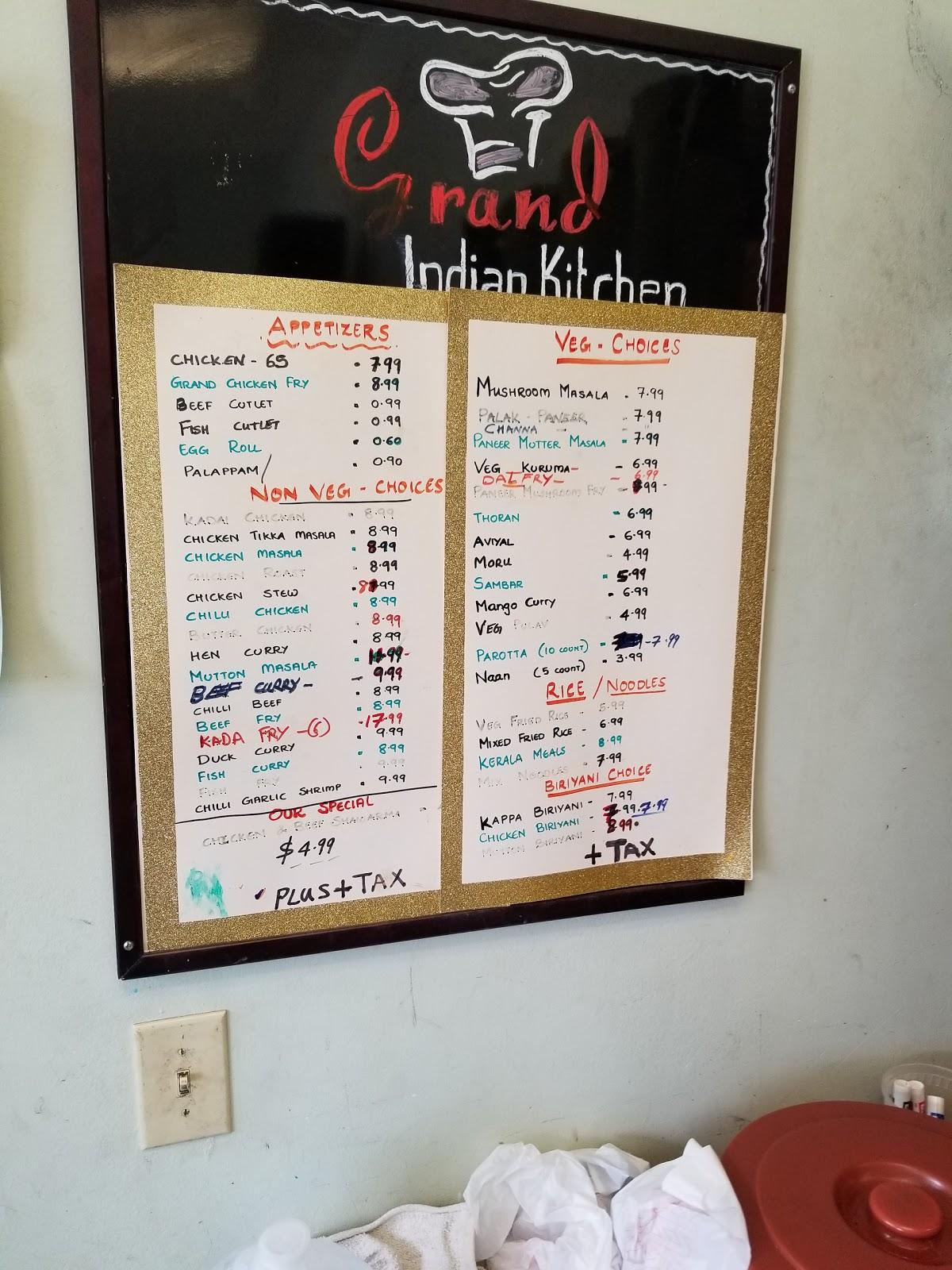 Menu at Grand Indian Kitchen restaurant, Missouri City, Hwy 6