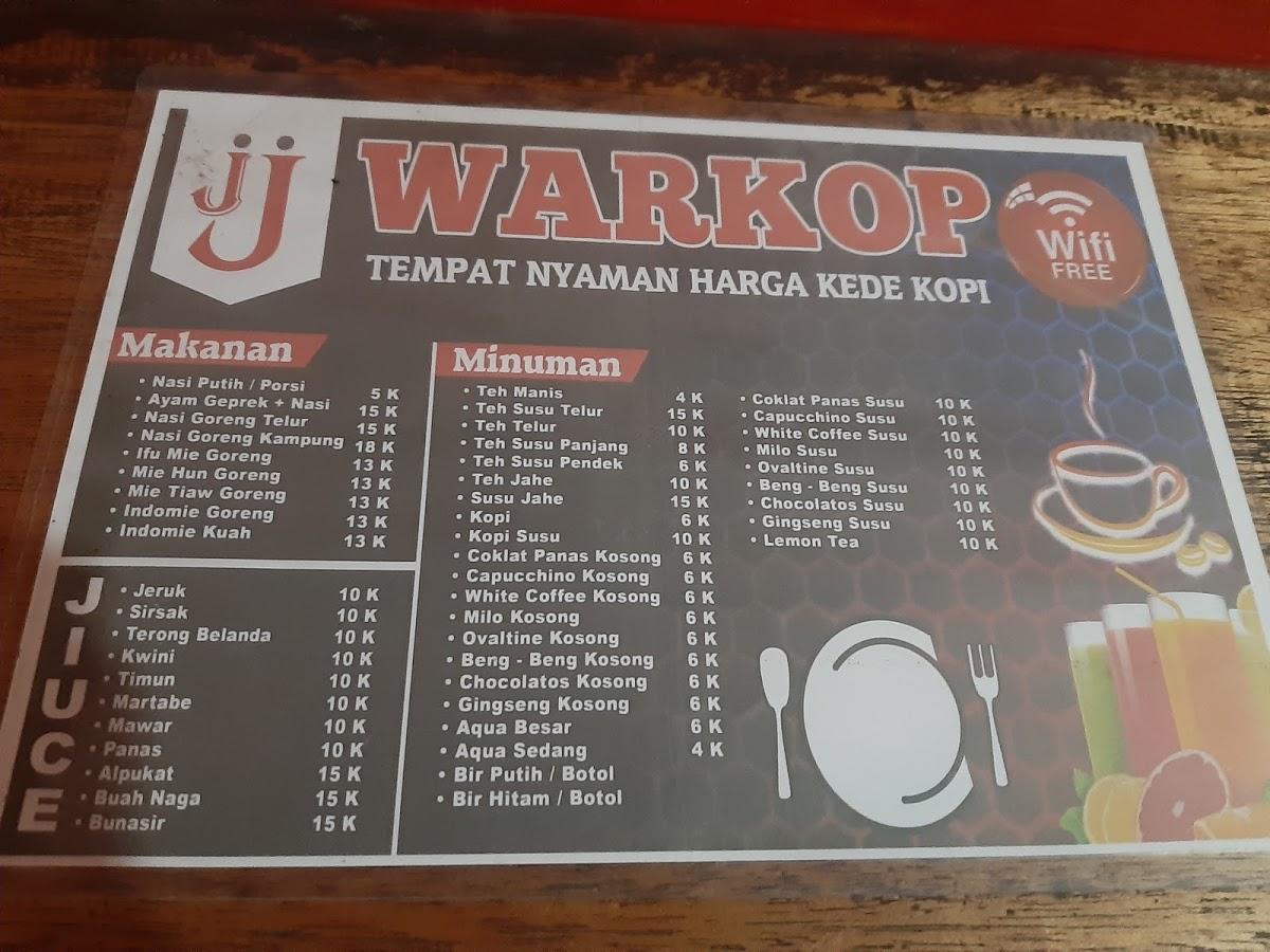 Menu at JJ Warkop cafe, Kabanjahe