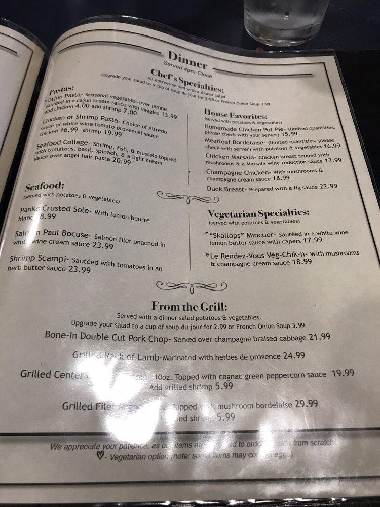 Menu at Le Rendez-Vous Cafe, Colton