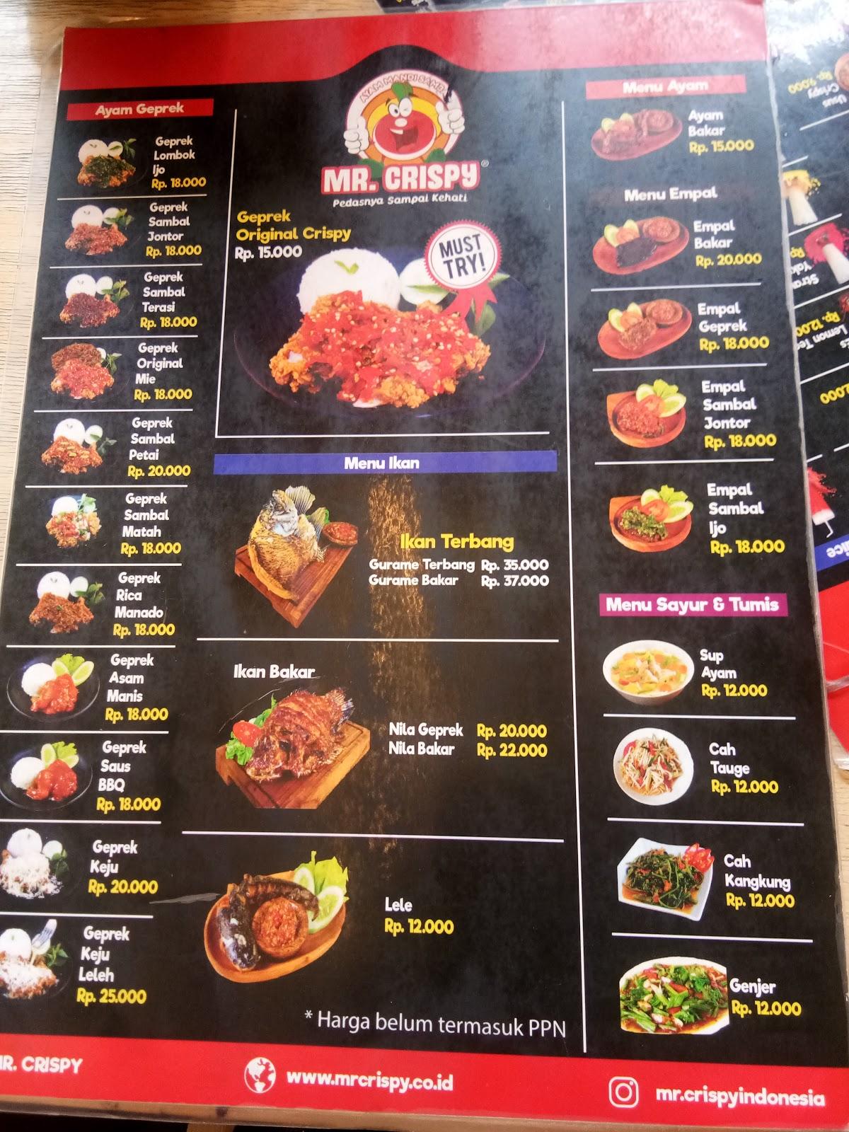 Menu at Mr. Crispy Setu restaurant, Bekasi Regency