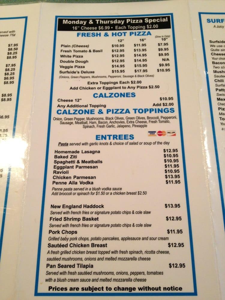 Menu at Brock's Surfside Grill & Pizza pizzeria, Jensen Beach