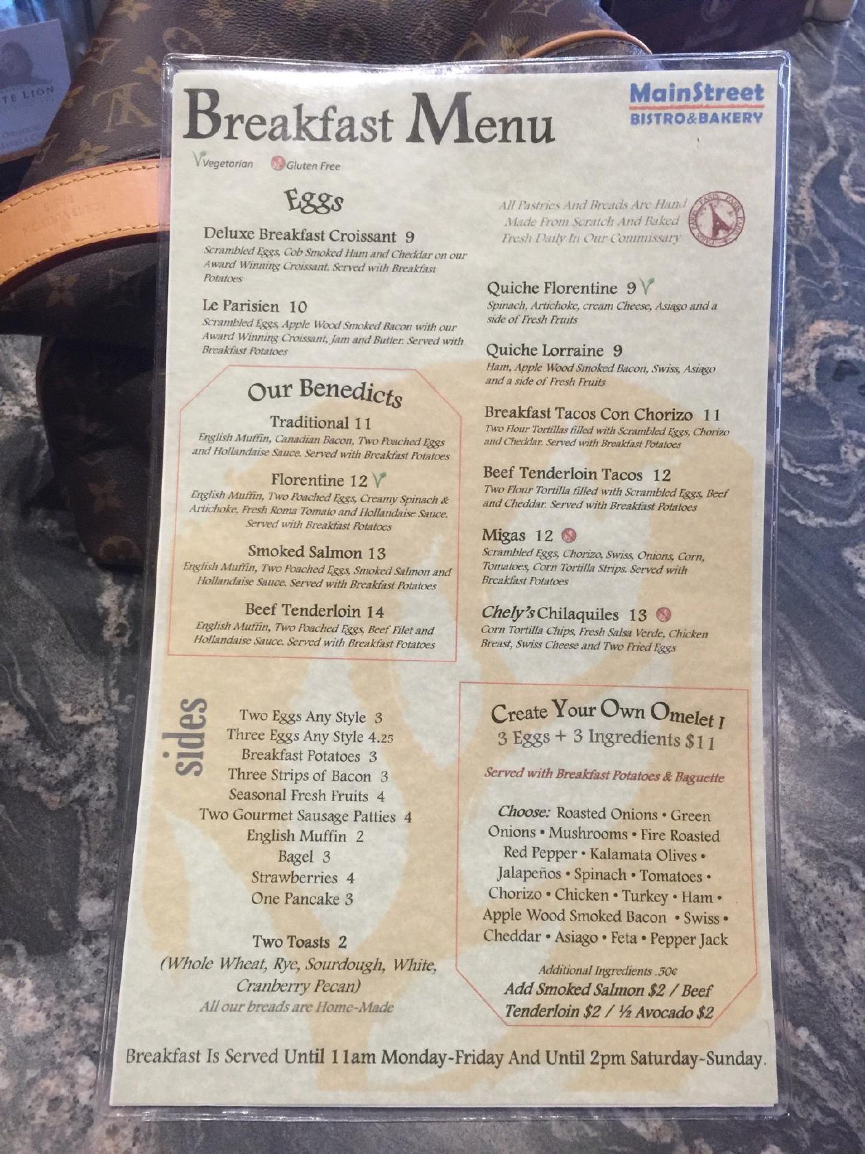Menu at Main Street Bistro & Bakery, Grapevine, 316 S Main St
