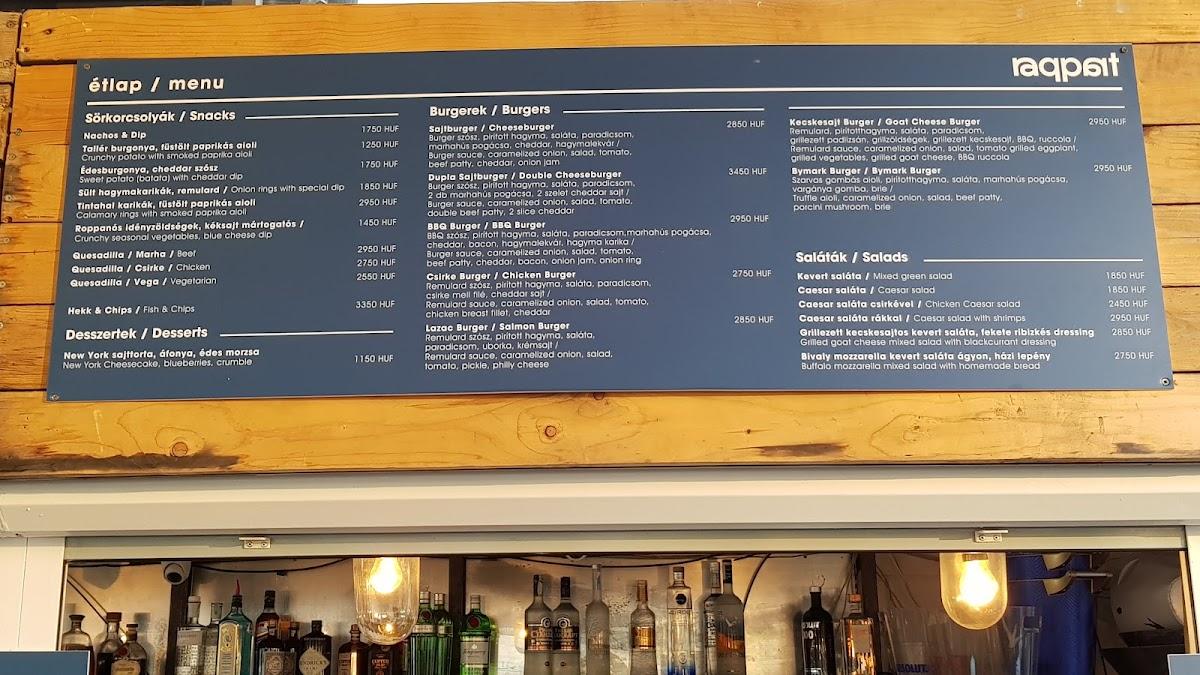 Menu at PONTOON pub & bar, Budapest