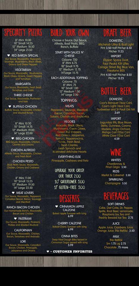 Menu at Red Baron Wings and Pizza, Lake Havasu City