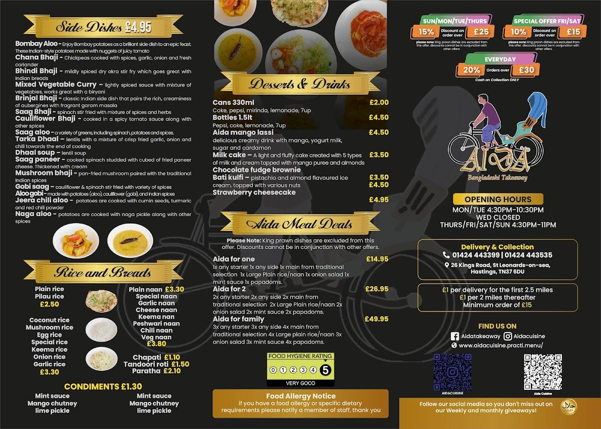 Menu at Aida Cuisine restaurant, Saint Leonards