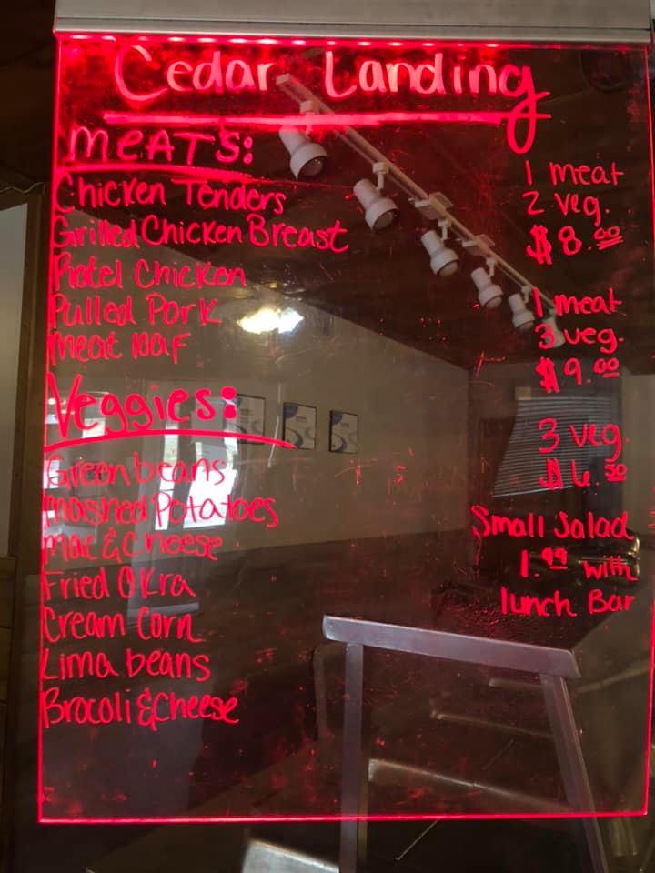 Menu at Cedar Landing restaurant, Winfield