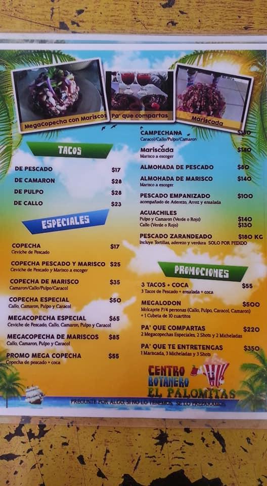 Menu at Centro Botanero El Palomitas restaurant, Ciudad Constitución