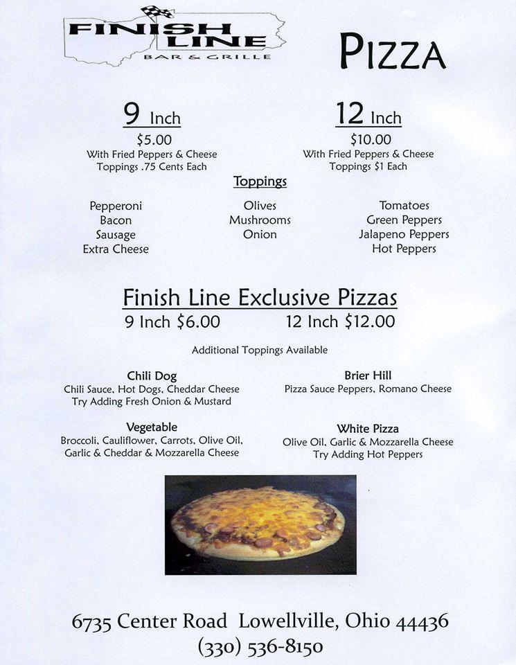 Menu at Finish Line Bar & Grille, Lowellville