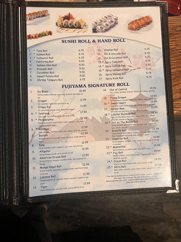 Menu at Fujiyama Japanese Steak House restaurant, Bushnell