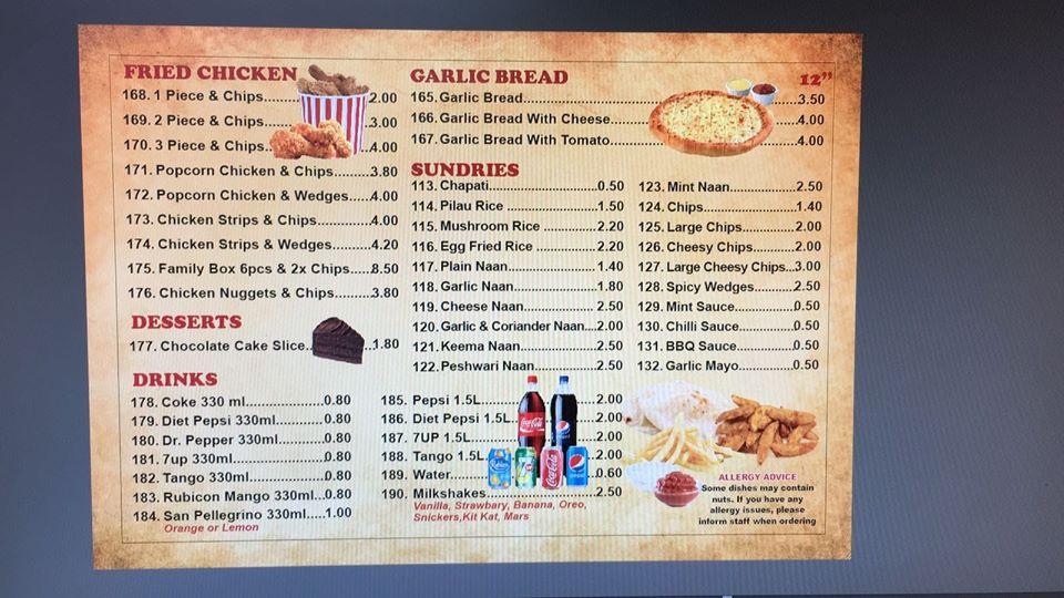 Menu at Marsden Spice & Pizza pizzeria, Marsden