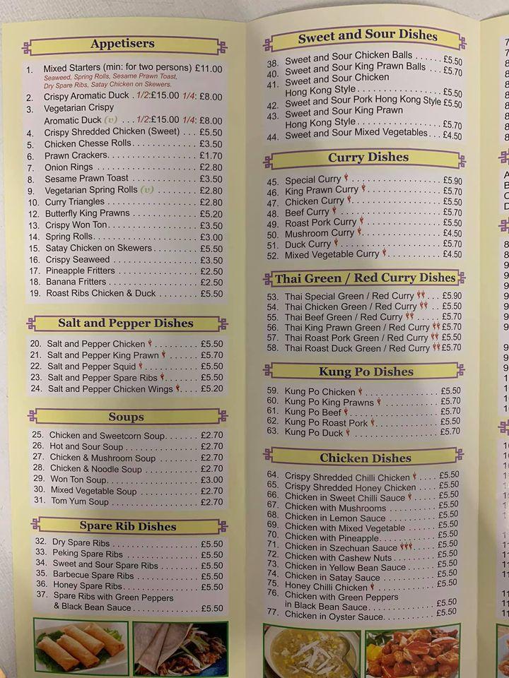 Menu at Mayflower Chinese fast food, Keith
