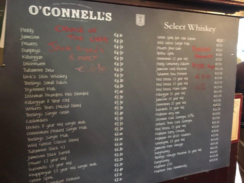 Menu at O'Connell's Bar Galway, Galway