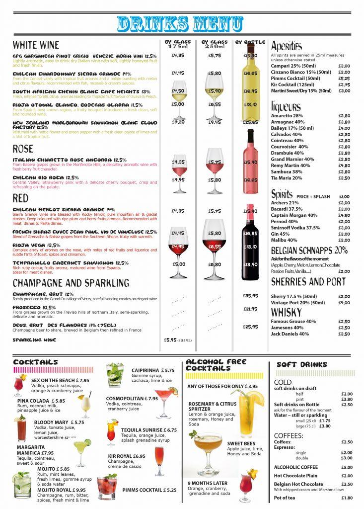Menu at The Belgian Cafe, Eastbourne