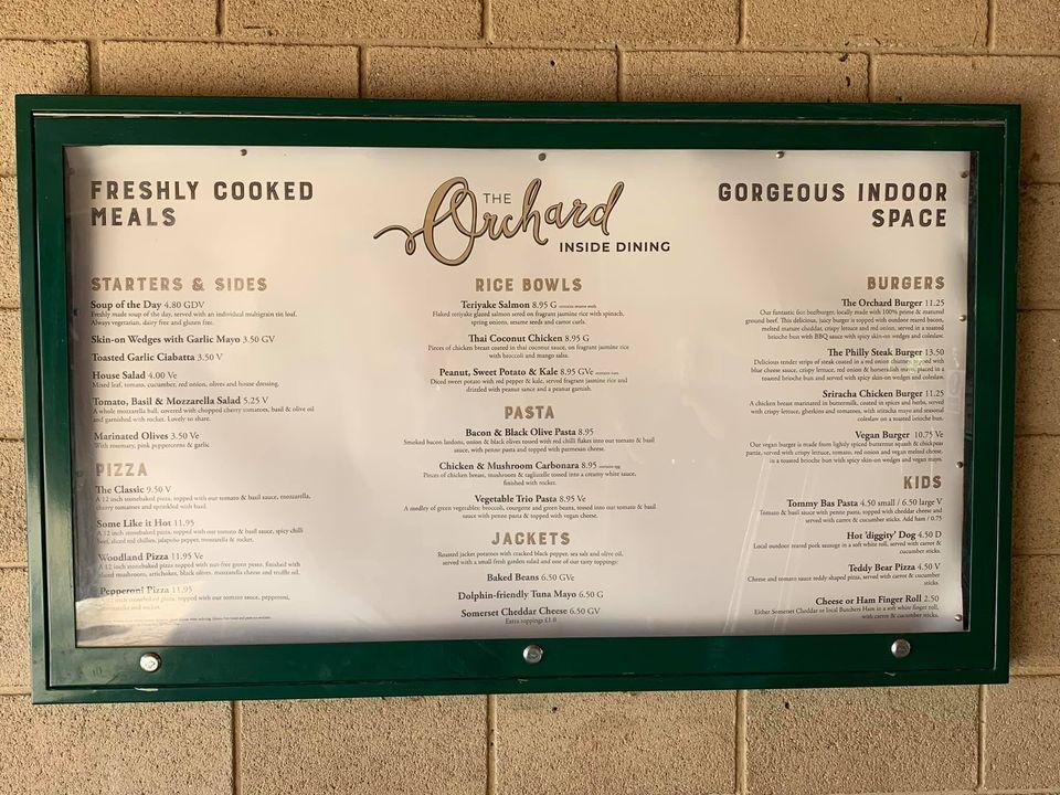 Menu at The Orchard cafe, Worcester