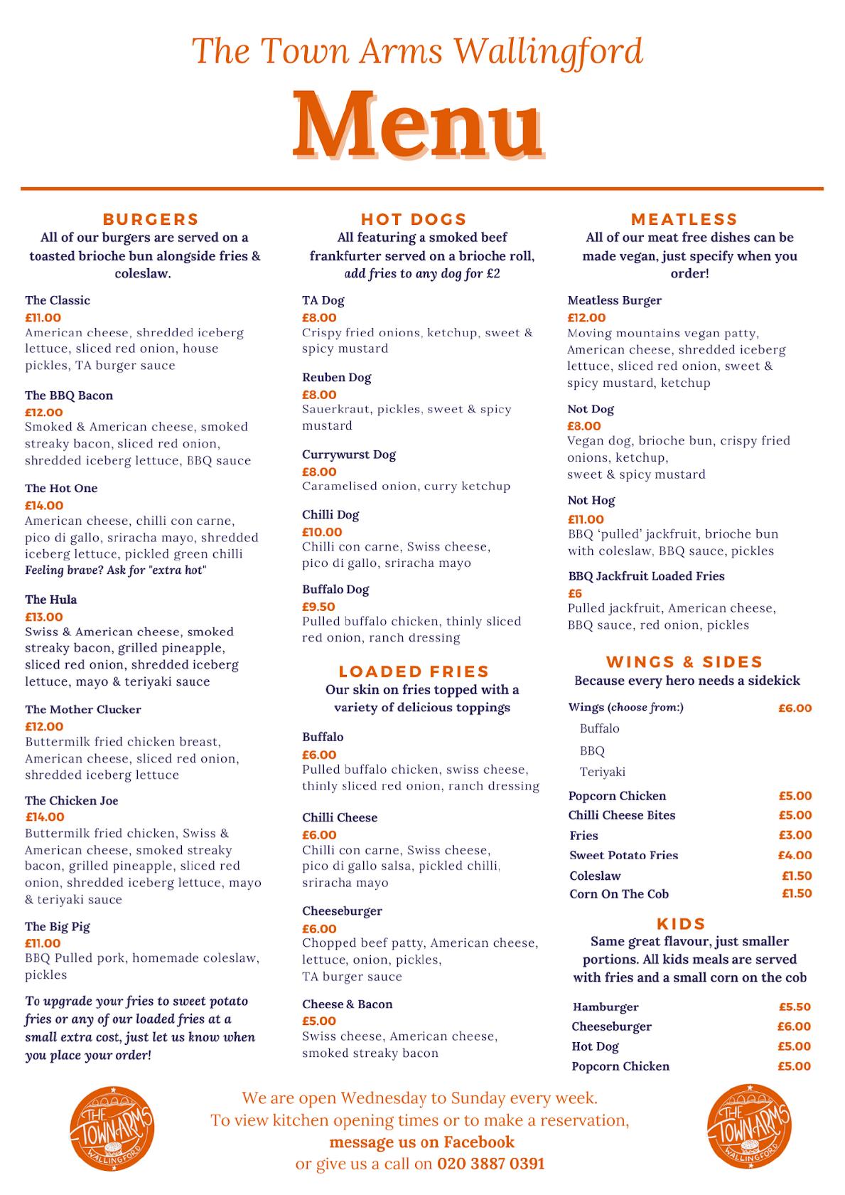 Menu at The Town Arms, Wallingford pub & bar, Wallingford