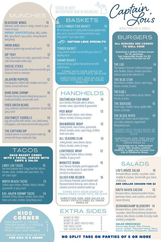 Menu at Captain Lou's pub & bar, South Haven, 278 Dyckman Ave