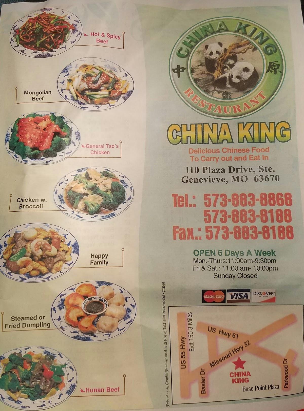 Menu at China King restaurant, Ste. Genevieve, 110 Pointe Basse Dr