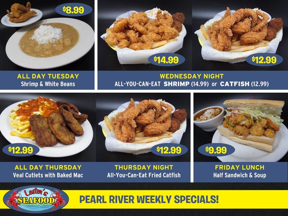Menu at Lester's Seafood restaurant, Pearl River