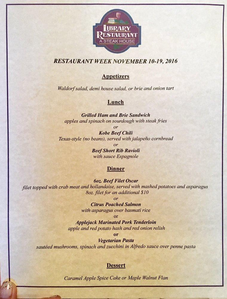 Menu at Library Restaurant, Portsmouth