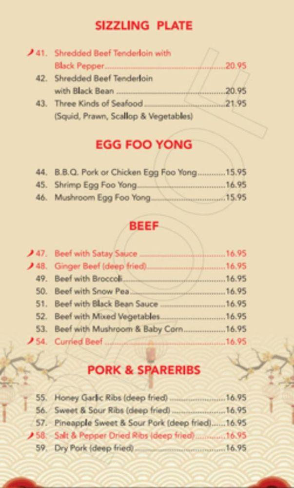 Menu at Oriental Palace restaurant, Invermere
