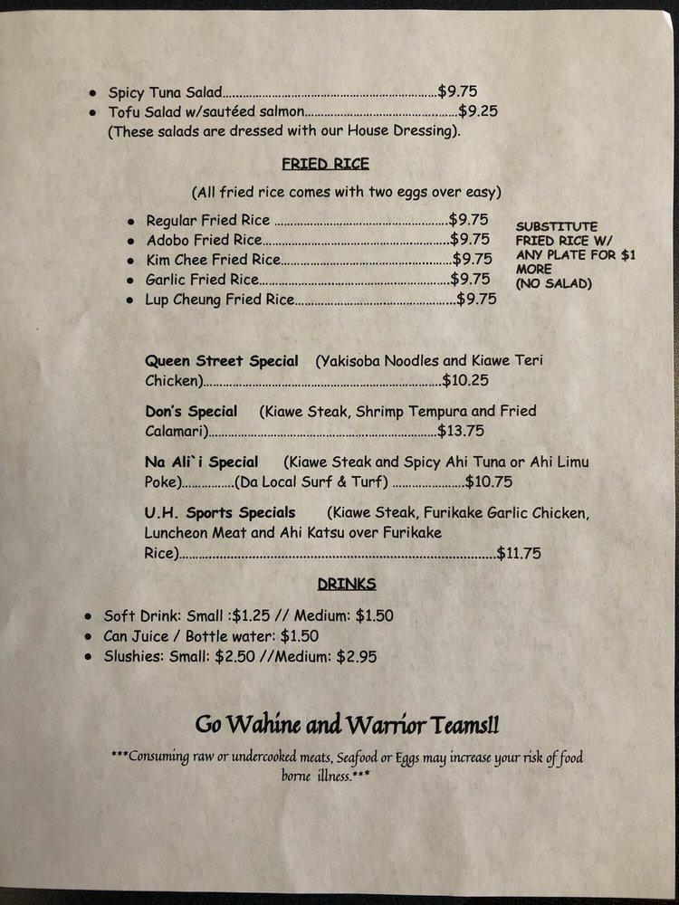 Menu at Queen Street Cafe & Grill, Aiea