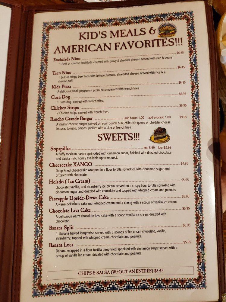 Menu at Rancho Grande restaurant, Jacksonville