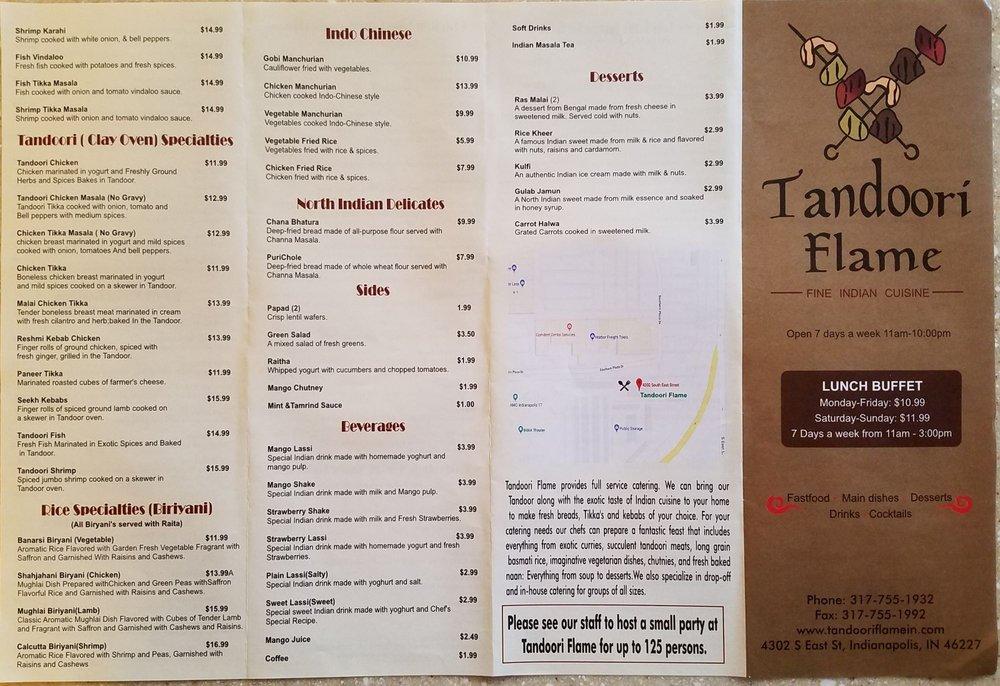 Menu at Tandoori Flame restaurant, Indianapolis