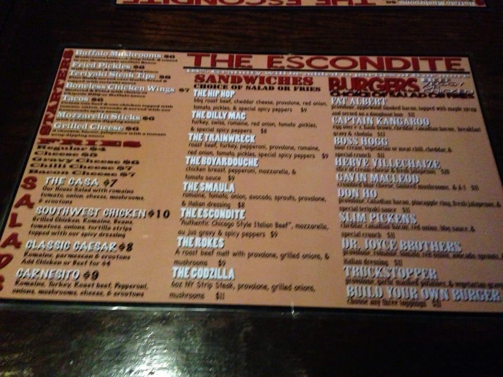 Menu at The Escondite pub & bar, Los Angeles
