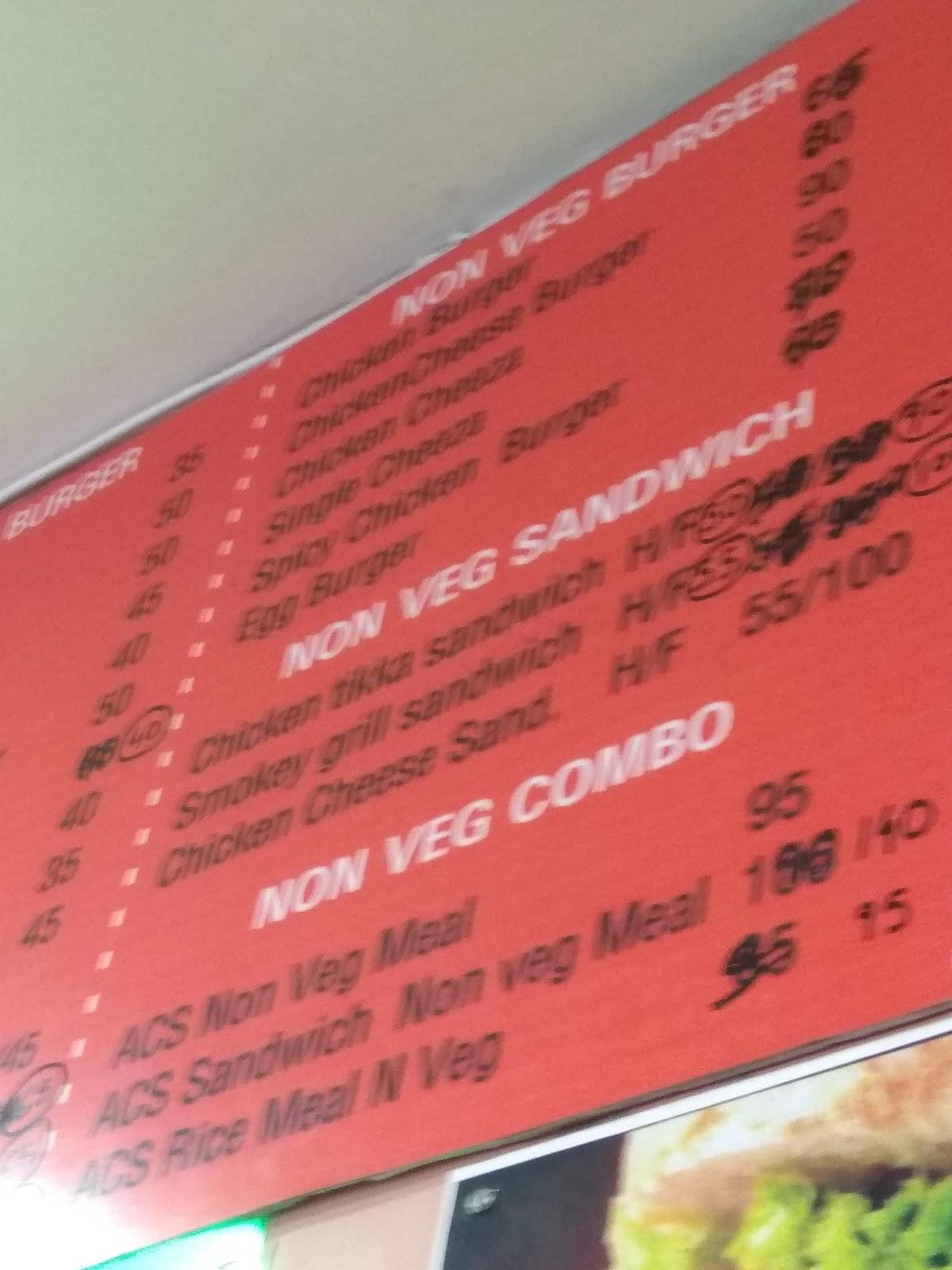 Menu at ACS, Ranchi, East Jail Road