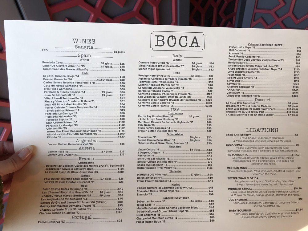 Menu at Boca pub & bar, Hickory