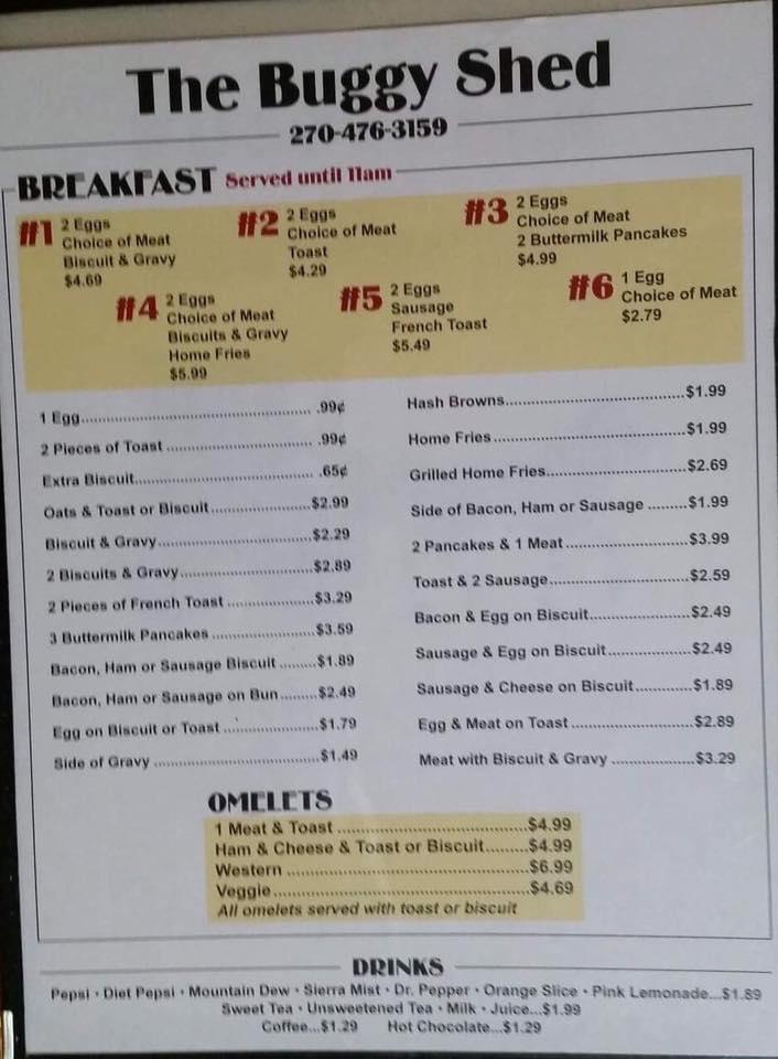 Menu at Buggy Shed restaurant, Beechmont