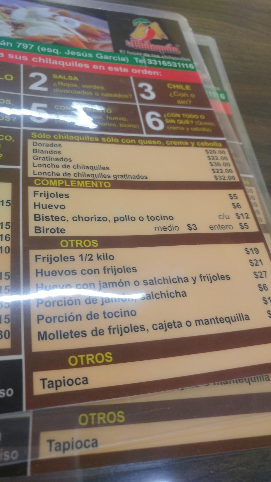 Menu at Chilaquiles La Chilaquila Santa Tere restaurant, Guadalajara, C ...