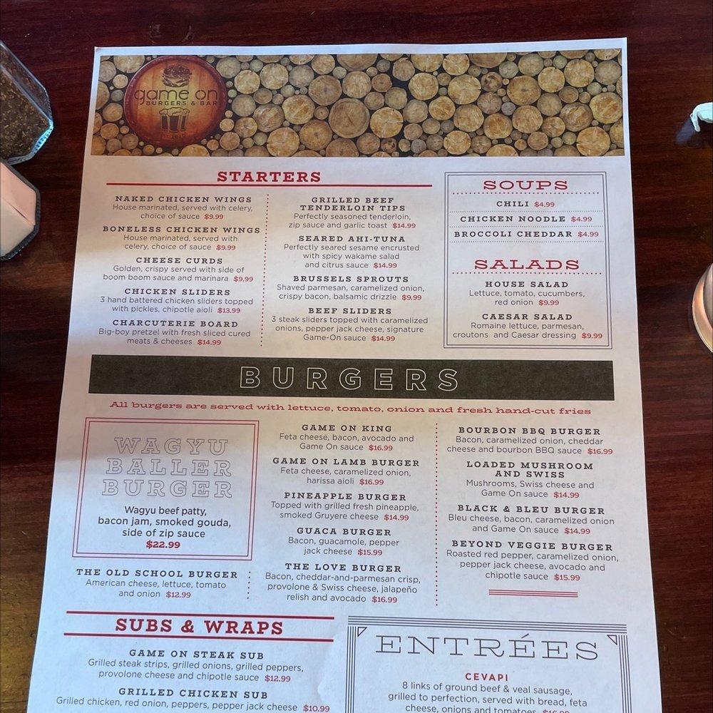 Menu at Game On Burgers & Bar, Shelby charter Township