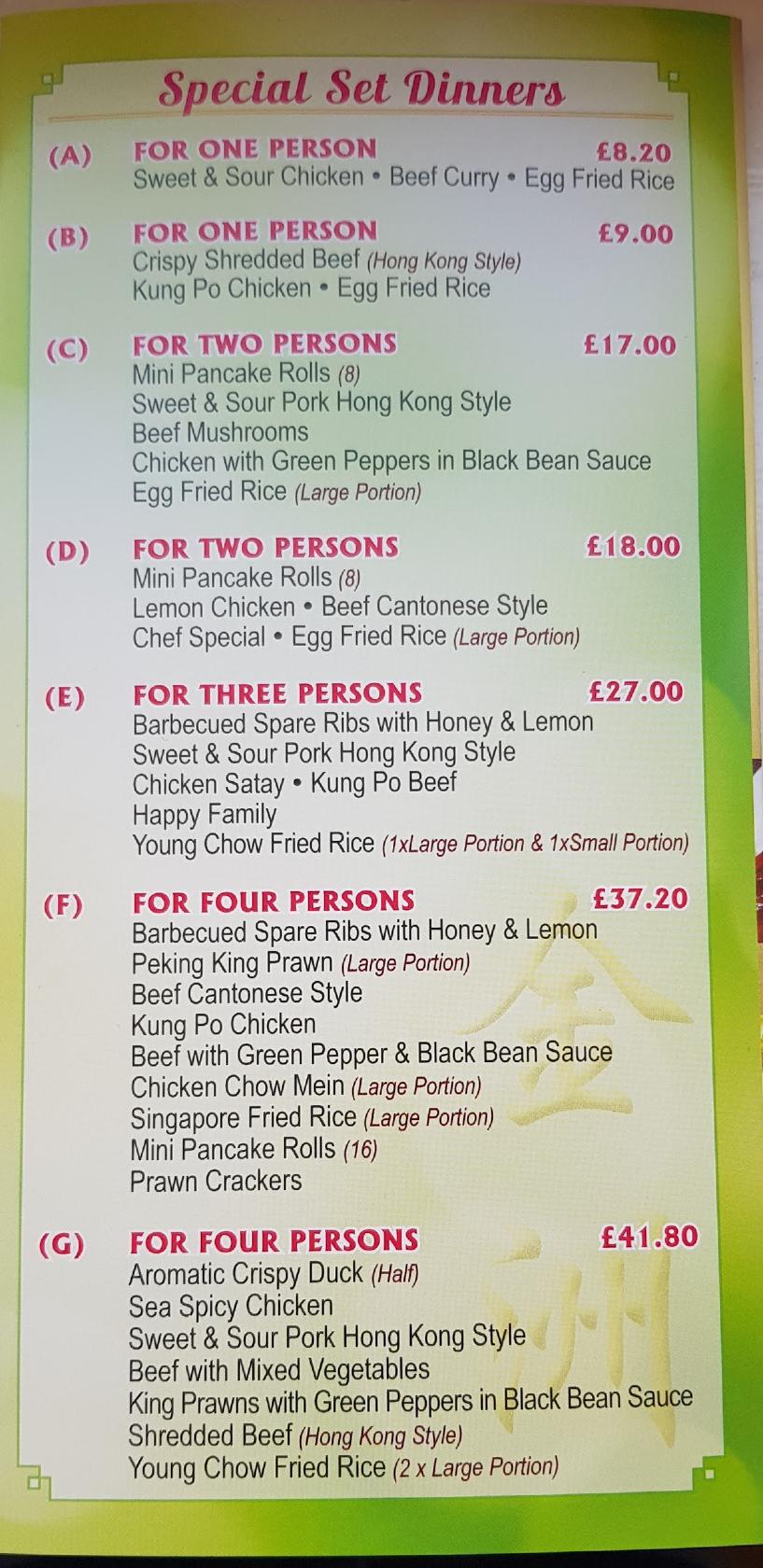 Menu at Golden Chau fast food, Loughborough, 80 Derby Rd