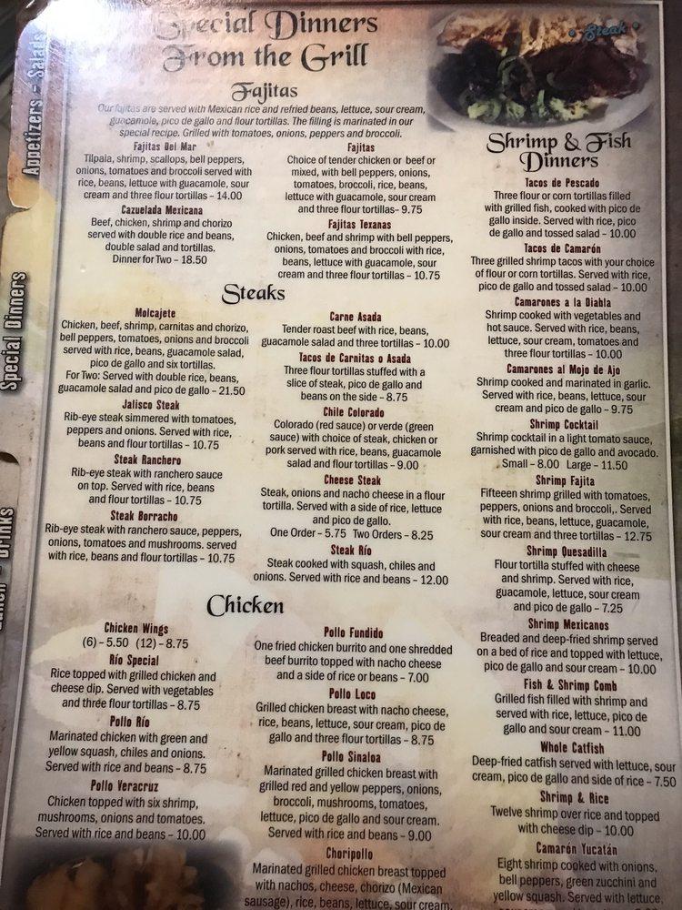 Menu at Gran Rio Mexican Restaurant, Hannibal
