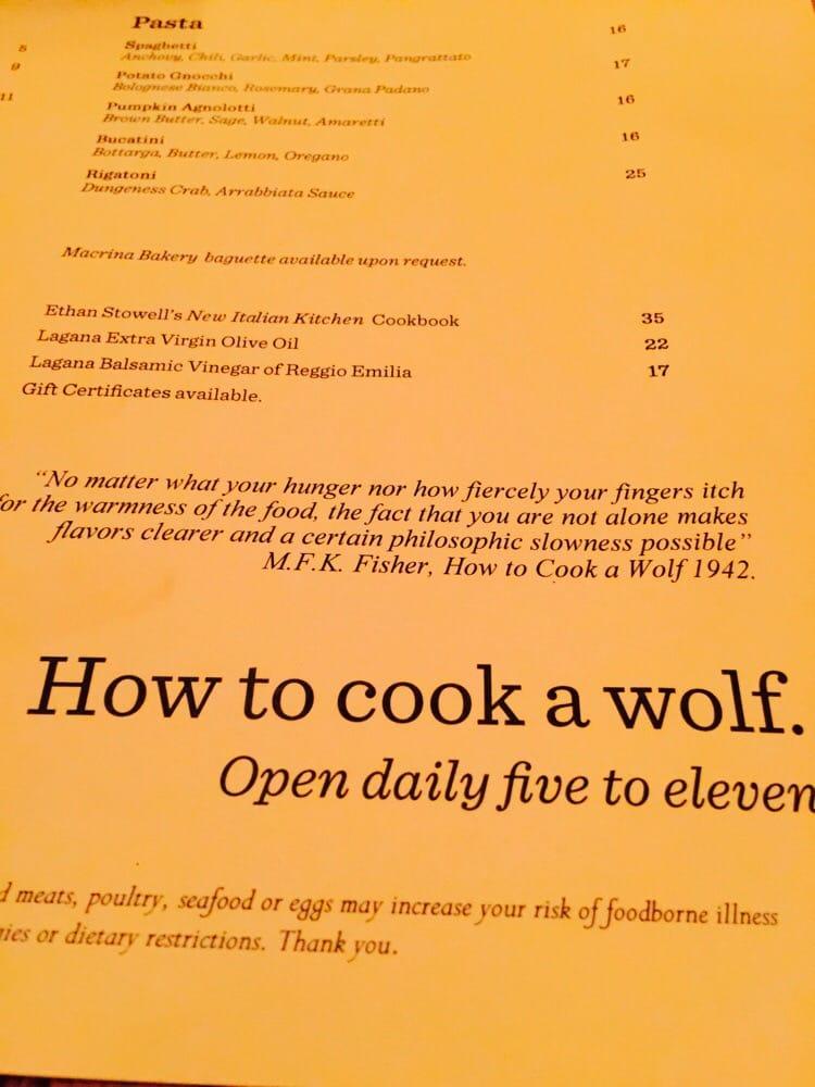 Menu at How To Cook A Wolf restaurant, Seattle, Queen Anne Ave N