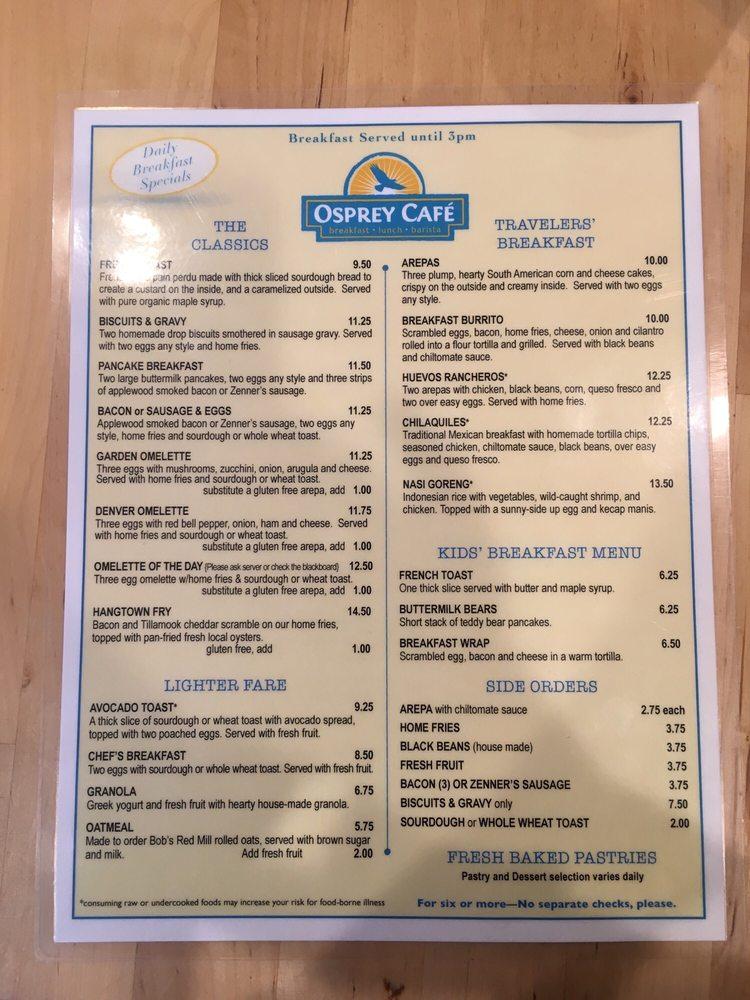 Menu at Osprey Café cafe, Seaside