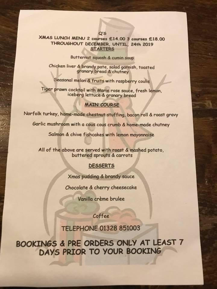Menu at Qs Coffee Shop & Bistro restaurant, Fakenham